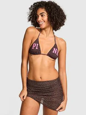 Pink Ruched Cheeky Bikini Swim Skort - Print