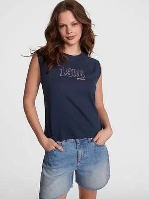 Pink Retro Cotton Muscle Tank Top - Blue