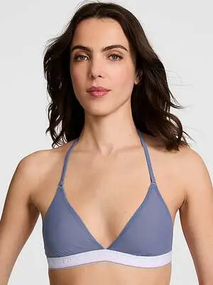 Pink Logo Mesh Halter Triangle Bralette - Blue