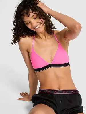 Pink Logo Mesh Halter Triangle Bralette - Pink