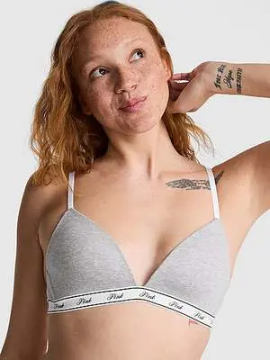 Pink Wear Everywhere Lightly Lined Wireless Triangle Bra - Grey