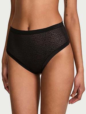 Victoria's Secret No-show Leopard Lace High-waist Thong Panty - Black