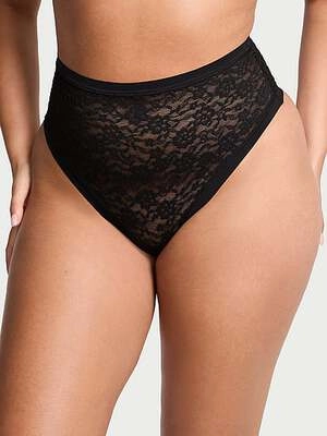 Victoria's Secret No-show Plaid Mesh High-waist Thong Panty - Black
