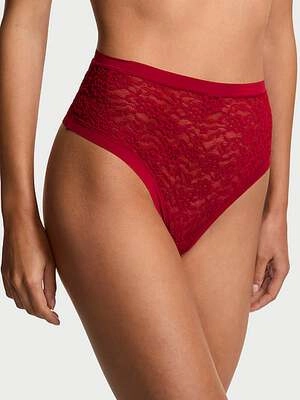 Victoria's Secret No-show Plaid Mesh High-waist Thong Panty - Red
