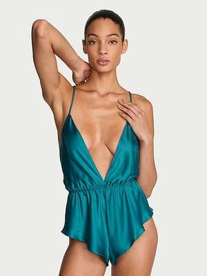 Victoria's Secret Satin Romper With Straps - Blue