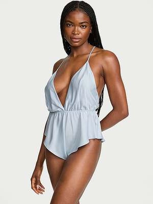 Victoria's Secret Satin Romper With Straps - Blue