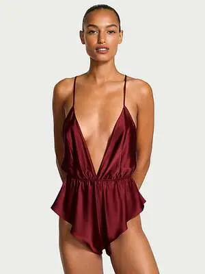 Victoria's Secret Victoria's Secret Satin Romper With Straps Red