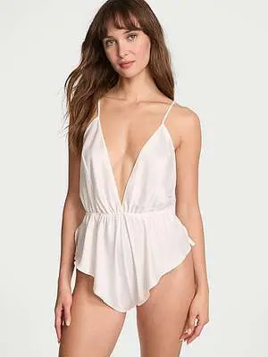 Victoria's Secret Victoria's Secret Satin Romper With Straps White,ivory
