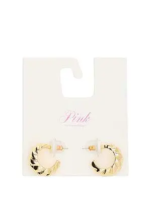 Pink Small Braided Hoop Earrings - Gold