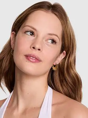 Pink Small Beaded Ball Hoop Earrings Gold