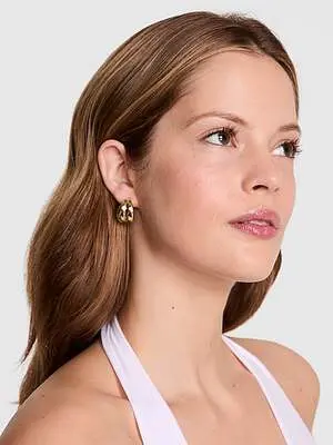 Pink Twisted Hoop Earrings - Gold