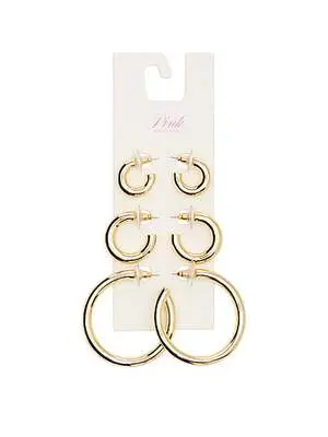 Pink 3-pack Chunky Hoop Earring Set - Gold