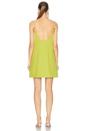 AREA Crystal Embellished Bow Mini Dress - Chartreuse