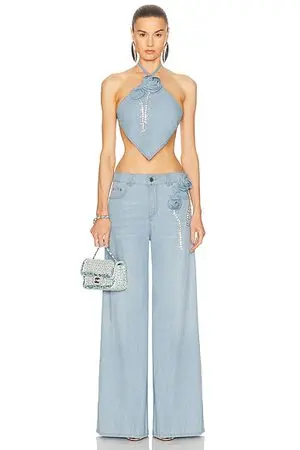 AREA Crystal Rosette Handkerchief Top
