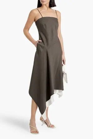 Helmut Lang Asymmetric Layered Wool Midi Dress - Dark Gray