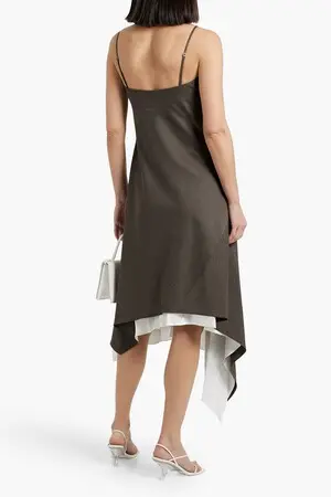 Helmut Lang Asymmetric Layered Wool Midi Dress - Dark Gray
