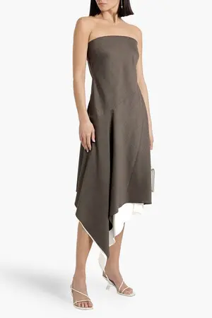 Helmut Lang Asymmetric Layered Wool Midi Dress - Dark Gray