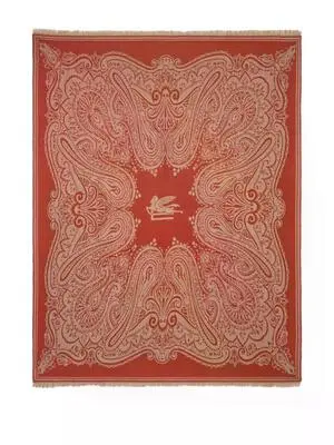 Etro Logo-jacquard Wool Throw Blanket - Red