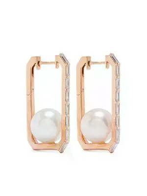 Shay 18k Rose Gold Diamond And Pearl Hoop Earrings - Pink