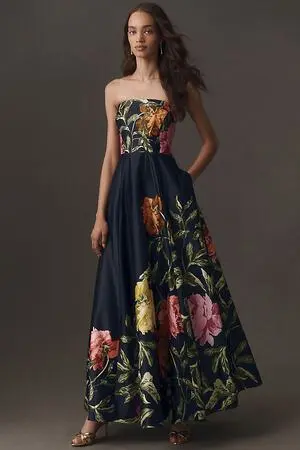 Bhldn Kira Strapless Printed Maxi Dress - Blue Pattern