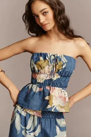 THE SOMERSET COLLECTION BY ANTHROPOLOGIE The Somerset Collection Strapless Blouse Blue Pattern