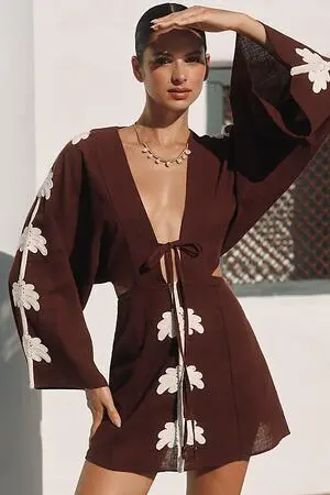 CELANDINE Palm Cutout Mi Kaftan - Chocolate