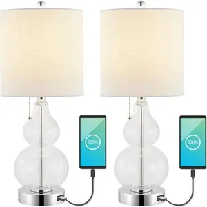 JONATHAN Y Cora 22" Classic Vintage Glass Led Table Lamp With Usb Charging Port - Chrome/clear