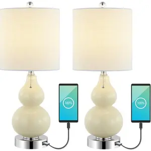 JONATHAN Y Cora 22" Classic Vintage Glass Led Table Lamp With Usb Charging Port - Cream