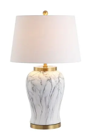 JONATHAN Y Prague 28" Ceramic Marble Led Table Lamp - White