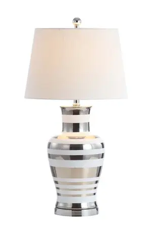 JONATHAN Y Zilar Striped 28.75" Ceramic/iron Classic Modern Led Table Lamp - Silver/white