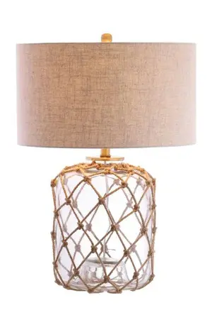 JONATHAN Y Mer 26.5" Glass And Rope Led Table Lamp - Brown/clear
