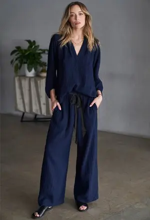 OCEAN+MAIN Gauze Palazzo Pant - Navy