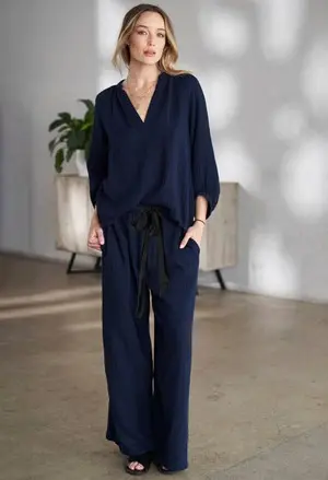 OCEAN+MAIN Gauze Palazzo Pant - Navy