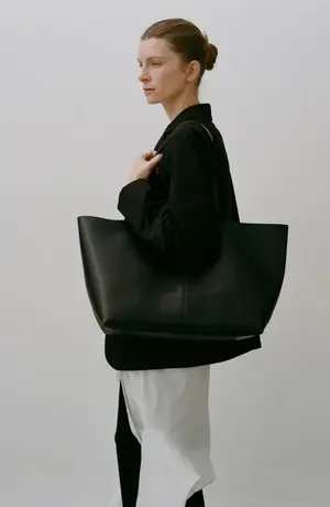 Mango Leather Shopper - Black