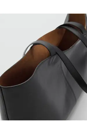 Mango Leather Shopper - Black