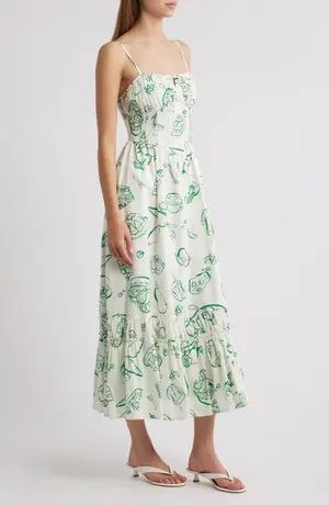 Moon River Tie Keyhole Cotton Midi Sundress