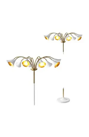 JONATHAN Y Vivian 61" 10-light Mid-century Modern Iron Medusa Multi Head Led Floor Lamp - Brass Gold/white