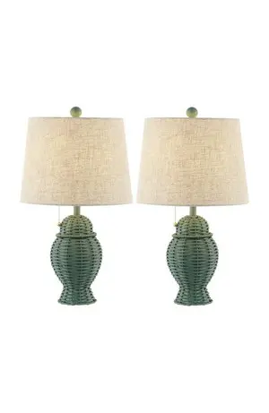JONATHAN Y Margie Wicker 20.5" Bohemian Rustic Iron Led Table Lamp - Green