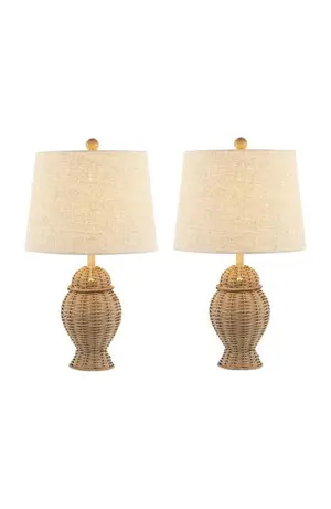 JONATHAN Y Margie Wicker 20.5" Bohemian Rustic Iron Led Table Lamp - Natural