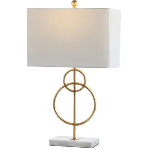 JONATHAN Y Haines 26" Modern Circle Marble/metal Led Table Lamp - Gold Leaf/white