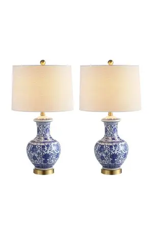 JONATHAN Y Jennifer 25.25" Ceramic/metal Led Table Lamp - Blue/white