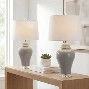 JONATHAN Y Winnie 27" Ceramic Urn Led Table Lamp - Gray