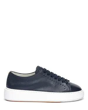 Santoni Leather Lace Up Sneakers - Blue