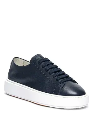 Santoni Leather Lace Up Sneakers - Blue
