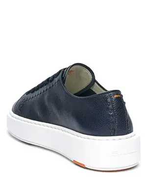 Santoni Leather Lace Up Sneakers - Blue