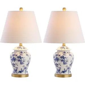 JONATHAN Y Penelope 22" French Country Cottage Ceramic/iron Chinoiserie Ginger Jar Led Table Lamp - Blue/white