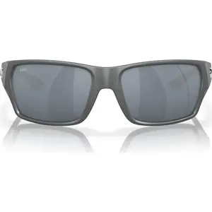 COSTA DEL MAR Tailfin 57mm Polarized Rectangular Sunglasses - Matte Gray/ Gray Silver 580p