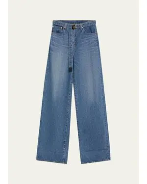 Sacai Belted Wide-leg Denim Pants