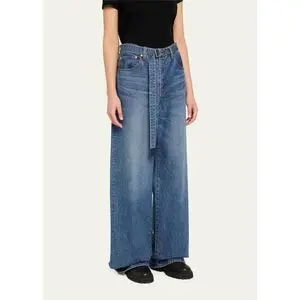 Sacai Belted Wide-leg Denim Pants