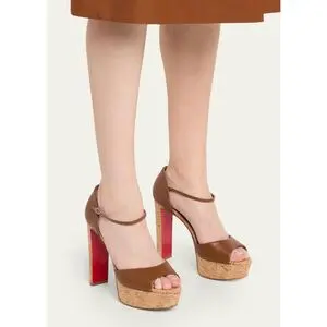 CHRISTIAN LOUBOUTIN 130mm Sandaloo Leather Platform Sandals - Cuoio